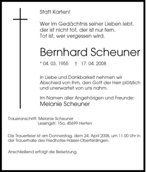 Traueranzeigen Von Bernhard Scheuner Trauer In Nrw De