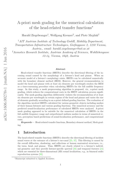 Pdf A Priori Mesh Grading For The Numerical Calculation Of The Head