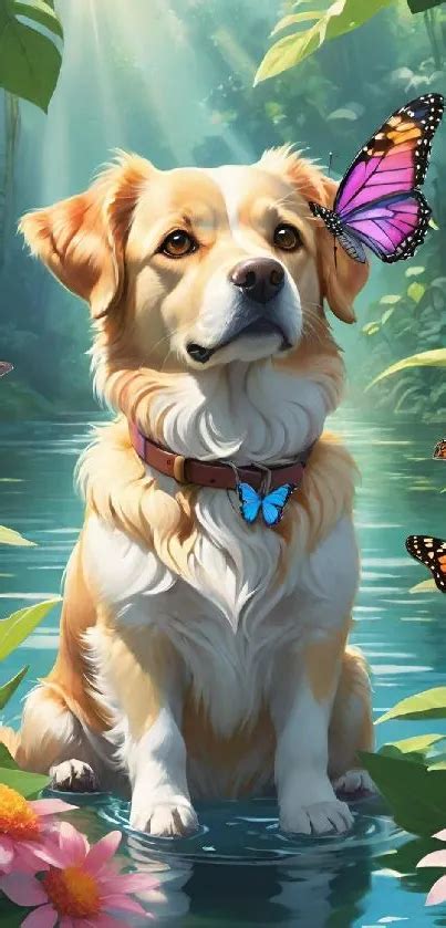 Cute Dog With Butterflies Free Download