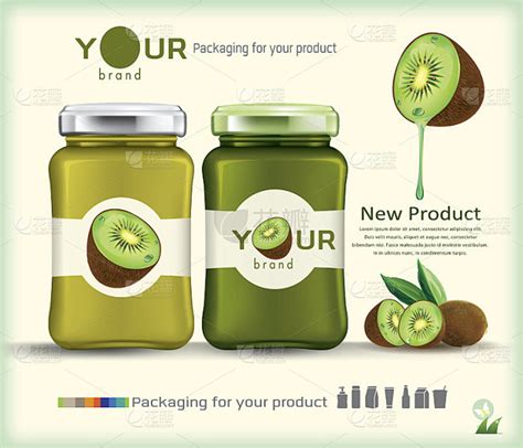 用于果酱玻璃瓶包装设计。猕猴桃