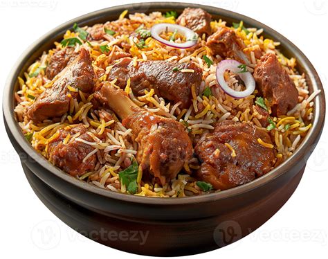 Biryani Dish Hyderabadi Biryani With Chicken Isolated Illustration On