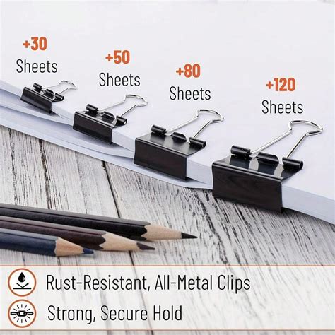 Binder Clips 100 Pc Assorted Sizes Black Paper Binder Clips Paper