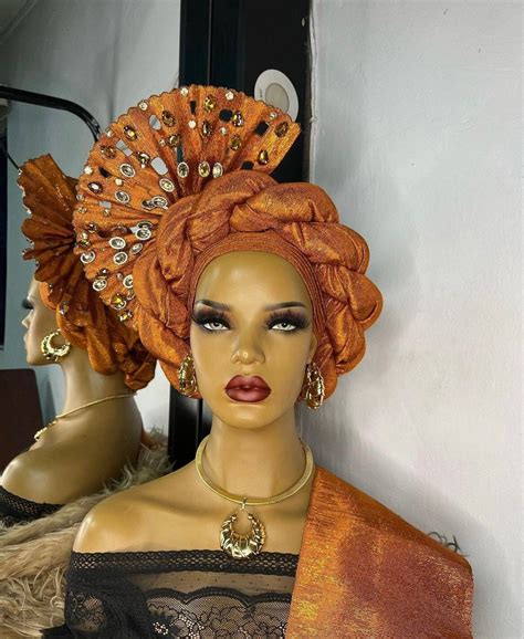 African Gele Pre Styled Head Tie Auto Gele Turban Headband Women