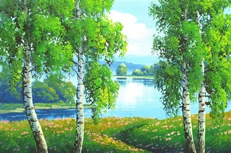 Картина на холсте Березки у реки | Пейзажи, Летний пейзаж, Картины с ...