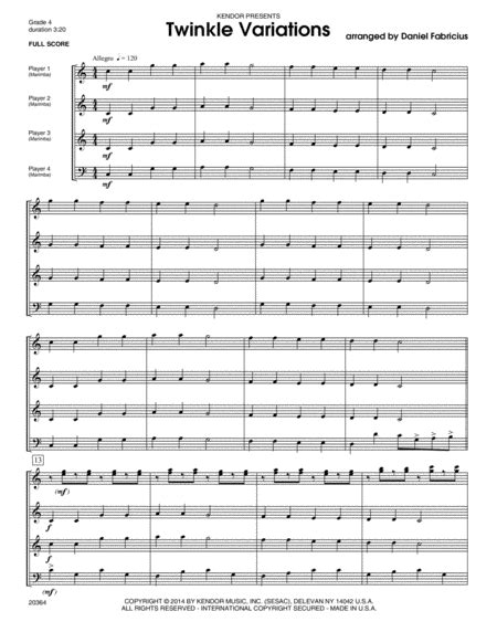 Twinkle Variations Conductor Score Full Score Percussion Digital Sheet Music Sheet