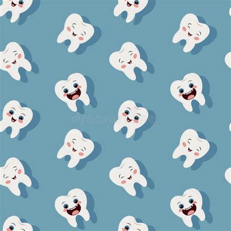 Teeth Seamless Pattern Character Cute Funny Teeth With Faces Oral