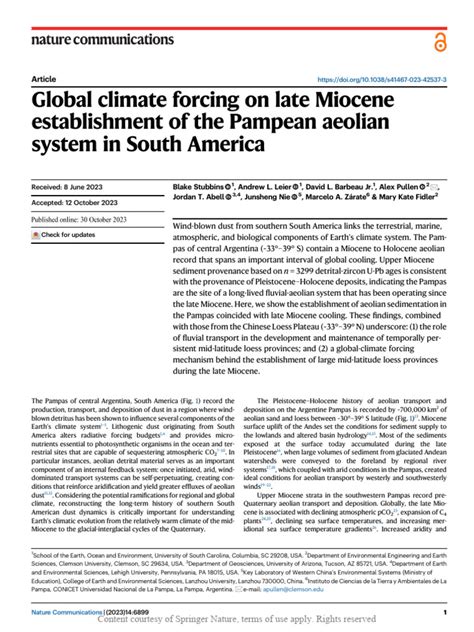 Global Climate Forcing On Late Miocene Establishme Pdf Andes Sediment