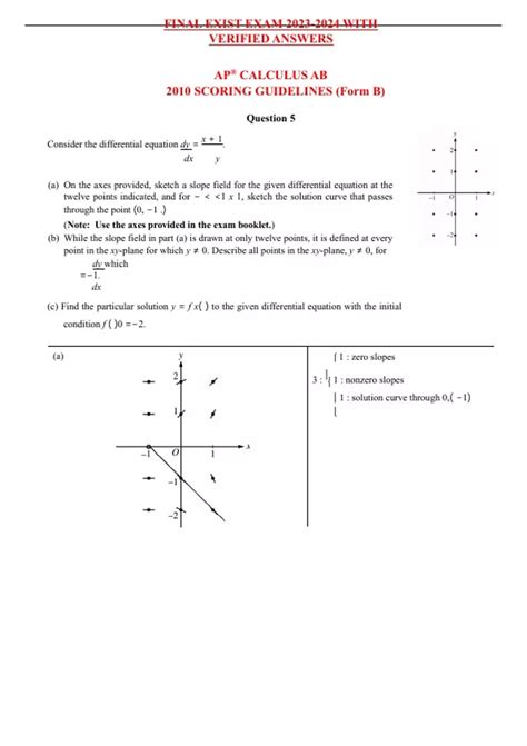 Final Exist Exam With Verified Answers Ap® Calculus Ab 2010 Scoring Guidelines Form B Question