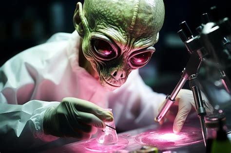 Premium Ai Image Alien Performing Advanced Scientific Experiments Sci Fi Illustration For Poster