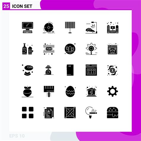 Pack Of 25 Modern Solid Glyphs Signs And Symbols For Web Print Media Such As Multimedia Crash