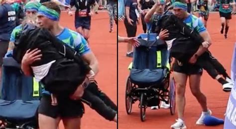 Emotional Moment Kevin Sinfield Carries Former Teammate Burrows Over Finish Line At Leeds Marathon