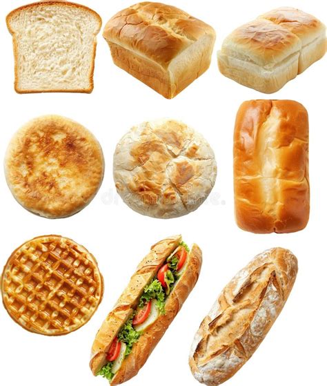 A Bunch Of Different Types Of Bread On Top Of Each Other Stock