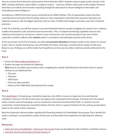 Solved How Do Reactive Threat Detection And Proactive Threat