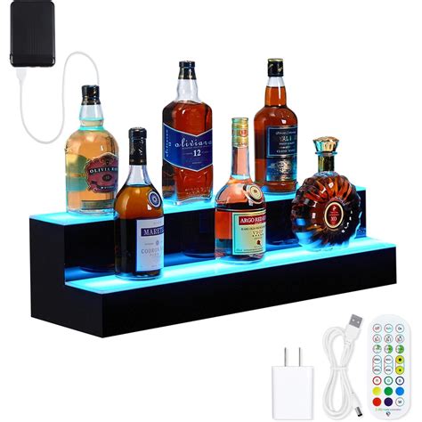 Led Lighted Bottle Display Shelf 2 Steps 16 Inches Shelf With Rf Remote