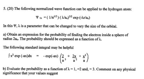 Solved 5 20 The Following Normalized Wave Function Can Be