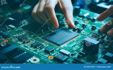 Microchip Manual Connecting To Microcontroller Top View On Engineer Hands Working With