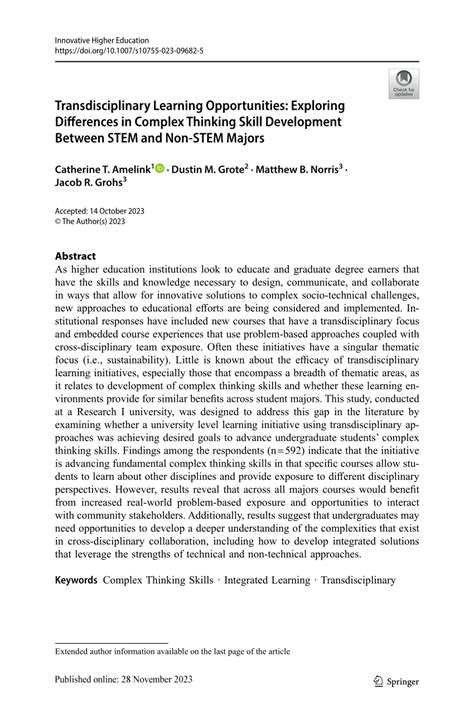Pdf Transdisciplinary Learning Opportunities Exploring Differences