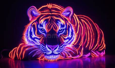 Neon Tiger Illustration Vibrant Colors Glowing Lines Artistic