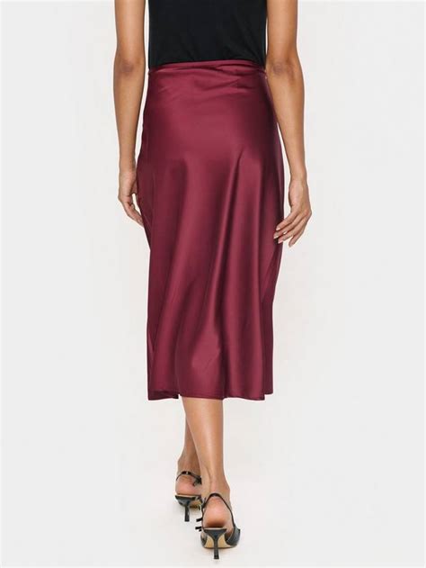 Saint Tropez Hafia Satin Midi Skirt Burgundy Xl