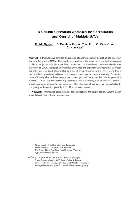 pdf a column generation approach for coordination and control of