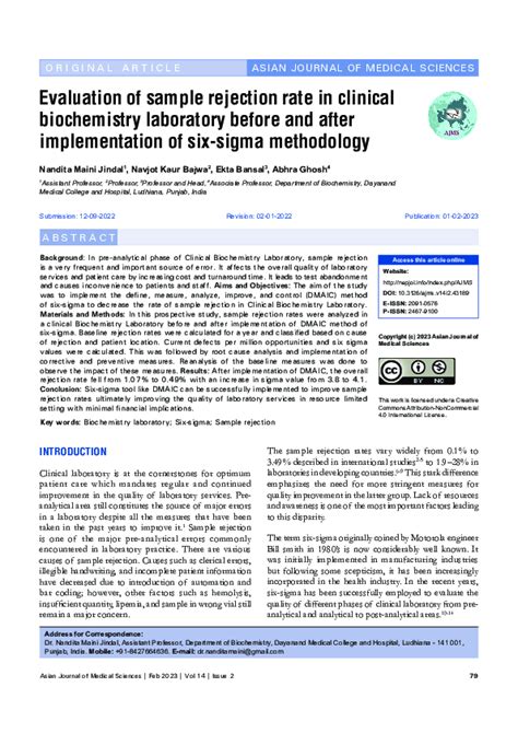 Pdf Evaluation Of Sample Rejection Rate In Clinical Biochemistry