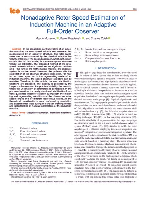 pdf non adaptive rotor speed estimation of induction machine in an