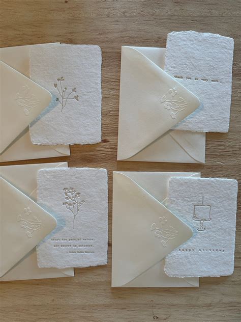 Deckle Edge White Letterpressed Cards Handmade Paper Cards Happy Mother
