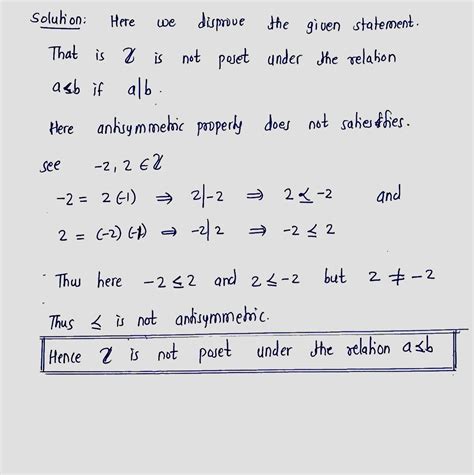 [solved] prove or disprove z is a poset under the relation a⪯b if a b