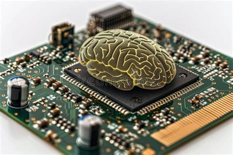 Futuristic Brain Model On Circuit Board Representing Advanced Technology And Artificial