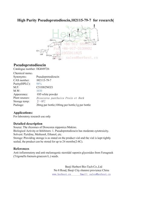 Calaméo High Purity Pseudoprotodioscin102115 79 7 For Research Herbest