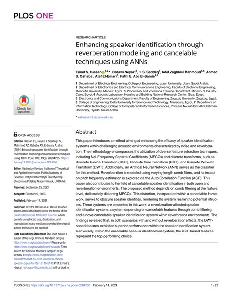 Pdf Enhancing Speaker Identification Through Reverberation Modeling And Cancelable Techniques