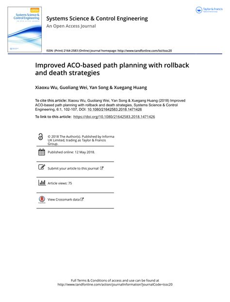 Pdf Improved Aco Based Path Planning With Rollback And Death Strategies
