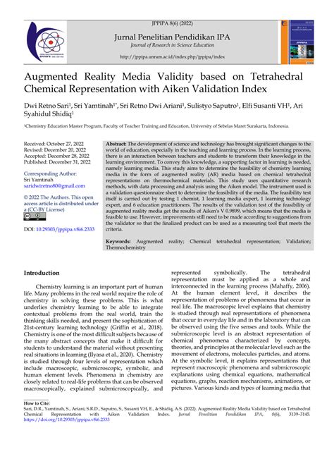 Pdf Augmented Reality Media Validity Based On Tetrahedral Chemical