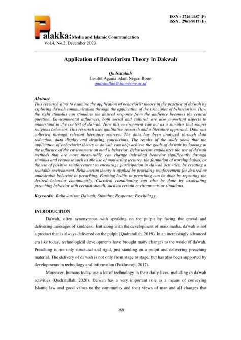 Pdf Application Of Behaviorism Theory In Dakwah
