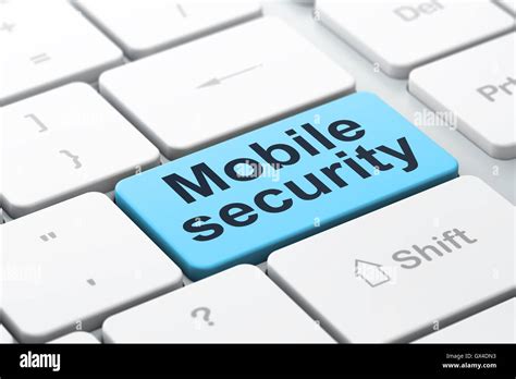 Safety Concept Mobile Security On Computer Keyboard Background Stock