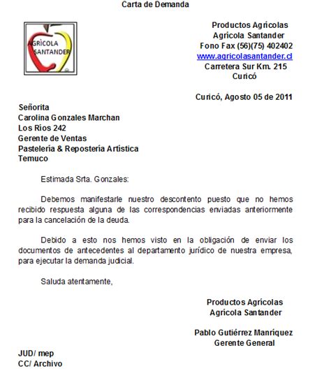 Redacción Y Aplicación En Informatica Carta De Demanda Maria Ignaca Ruiz