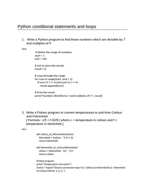 Python Practice Program Pdf Fahrenheit Celsius