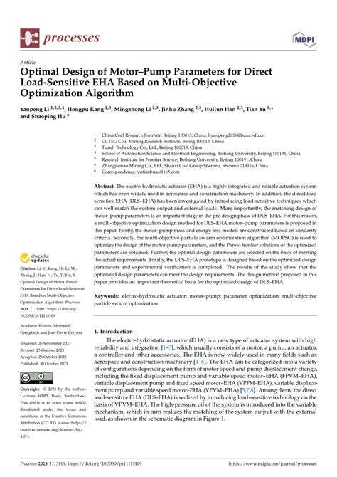 Pdf Optimal Design Of Motor Pump Parameters For Direct Load Sensitive