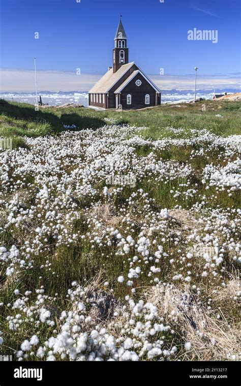 Church In Front Of Icebergs And Blue Sky Cotton Grass Summer Zions
