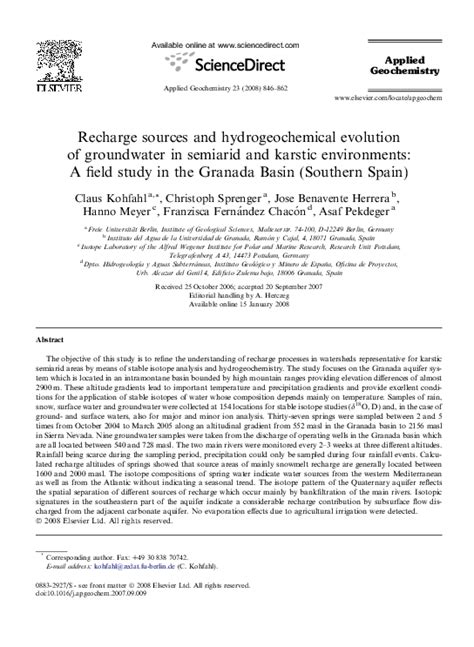 Pdf Recharge Sources And Hydrogeochemical Evolution Of Groundwater In Semiarid And Karstic