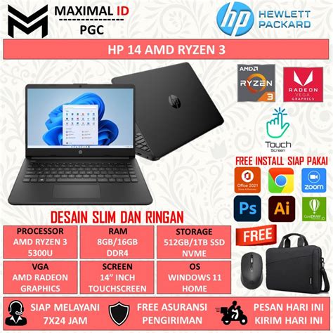 Jual LAPTOP HP AMD RYZEN 3 5300U RAM 16GB 512GB SSD FULL HD TOUCHSCREEN WINDOWS 11 HOME SILVER
