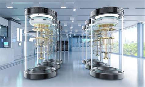 Quantum Computer Machines In Shield Capsules At Laboratory Stock