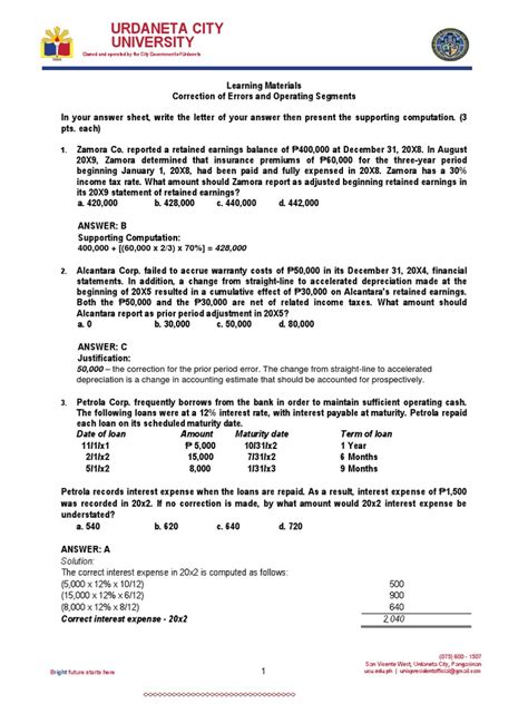 Correction Of Errors And Segment Reporting Pdf Cost Of Goods Sold Expense