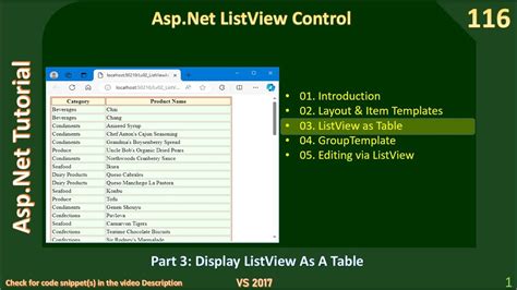 Listview Control Part 3 Display Listview As A Table Asp Net Tutorial 116 Youtube