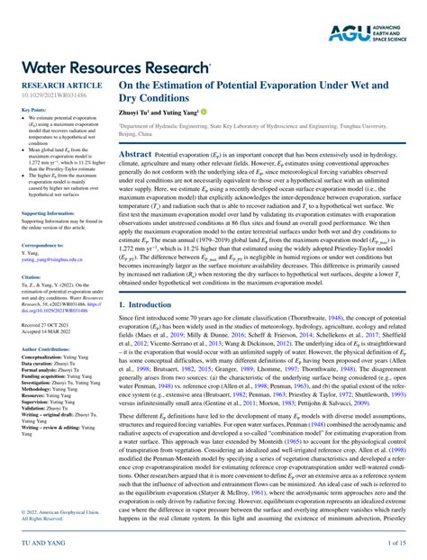 On The Estimation Of Potential Evaporation Under Wet And Dry Conditions Request Pdf