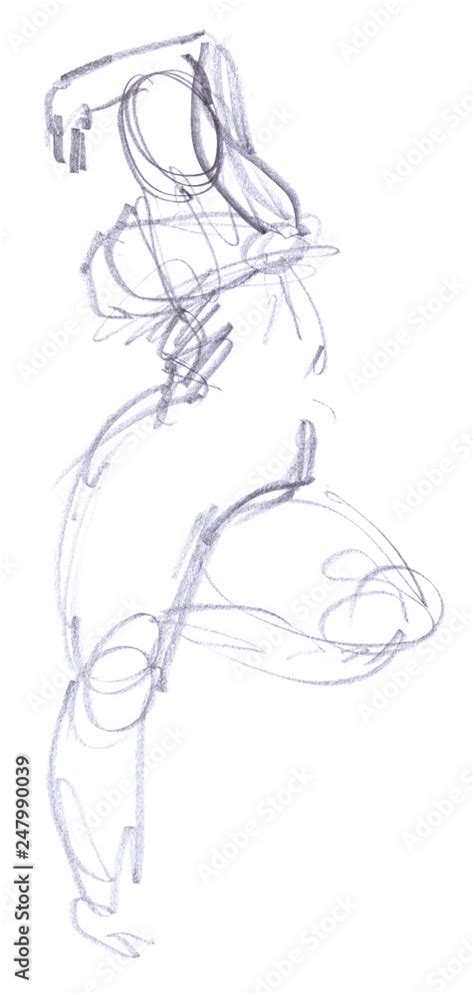 rough sketch of abstract posing figure drawing in graphite pencil on