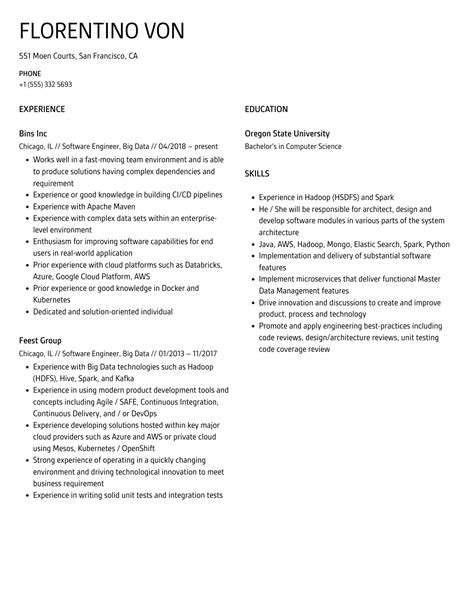 software engineer big data resume samples velvet jobs
