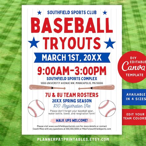 Baseball Tryout Template Etsy