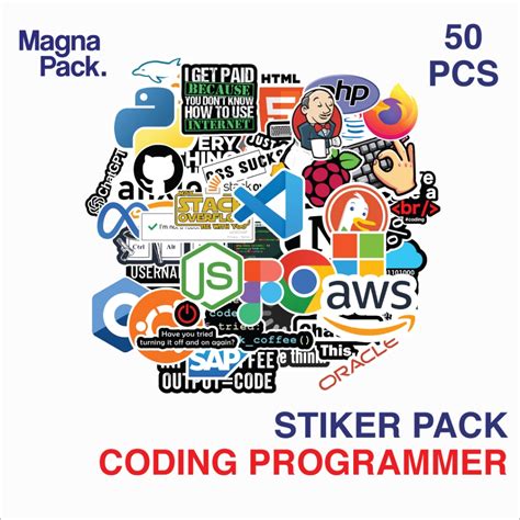 Jual 50 Pcs Sticker Pack Coding Programmer Vinyl Waterproof Stiker Helm Stiker Laptop