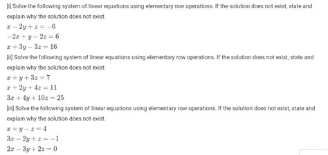 Solved I Solve The Following System Of Linear Equations Chegg